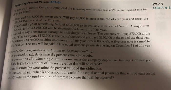 Solved uting Present Values (AP9-6) P9-11 On January I, | Chegg.com