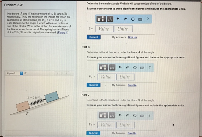 Solved Two blocks A and B have a weight of 10 lb and 51b | Chegg.com