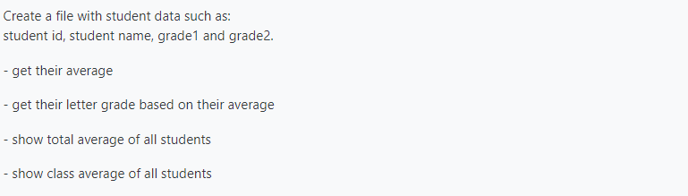 Solved Create a file with student data such as: student id, | Chegg.com