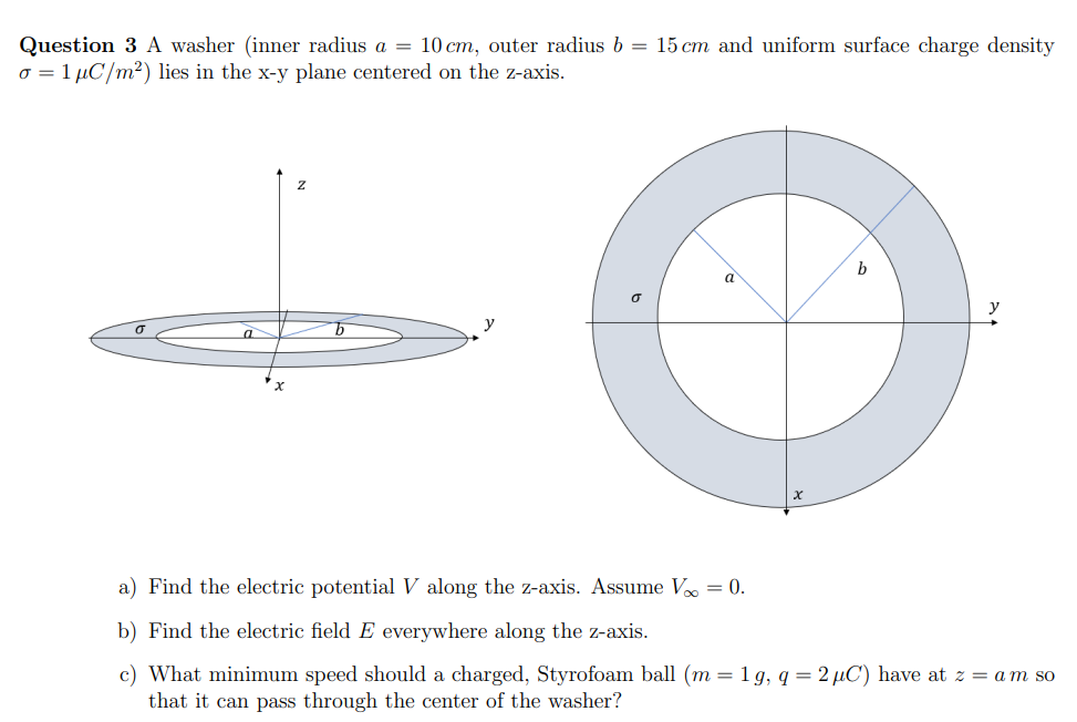 Solved Question 3 A washer (inner radius a=10 cm, outer | Chegg.com