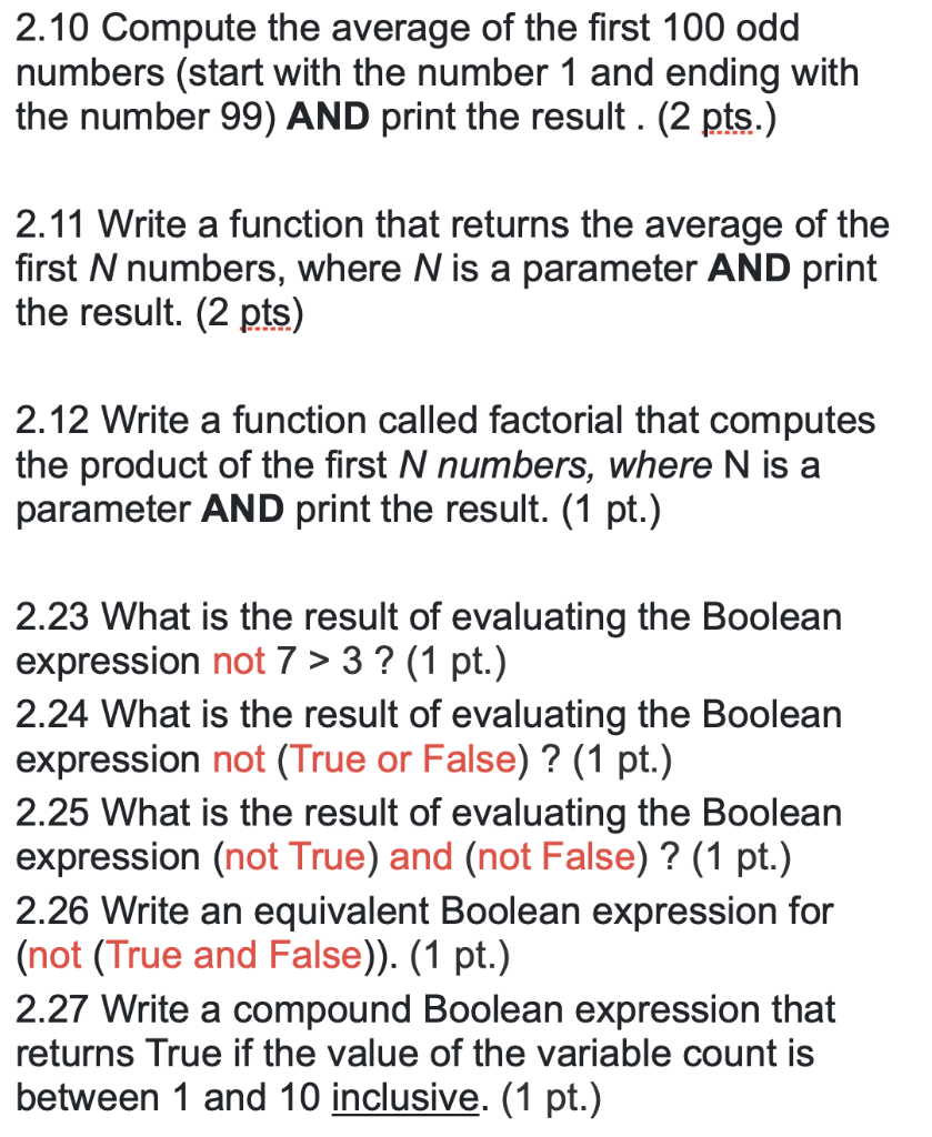 Solved 2.10 Compute the average of the first 100 odd numbers | Chegg.com