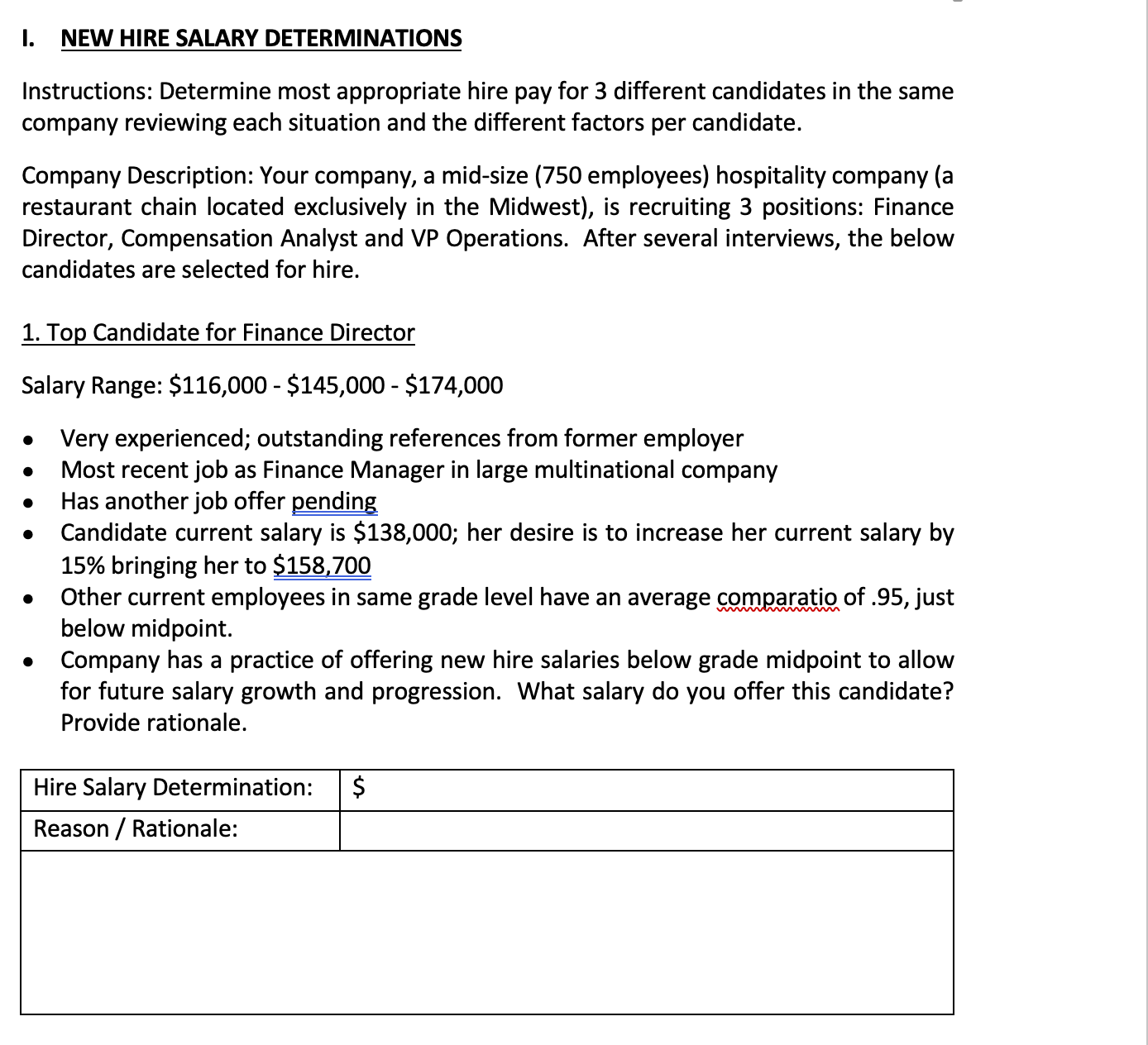 Solved I. NEW HIRE SALARY DETERMINATIONSInstructions: | Chegg.com