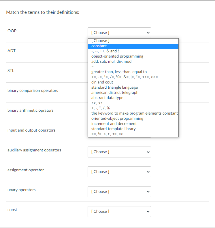 Solved Match the terms to their definitions: OOP