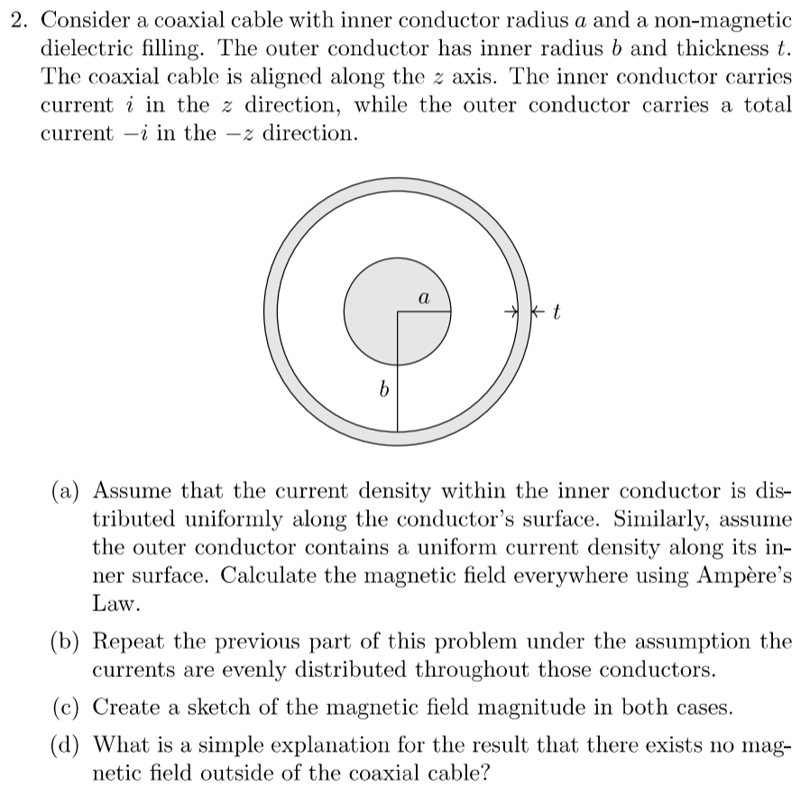 Solved 2. Consider a coaxial cable with inner conductor | Chegg.com