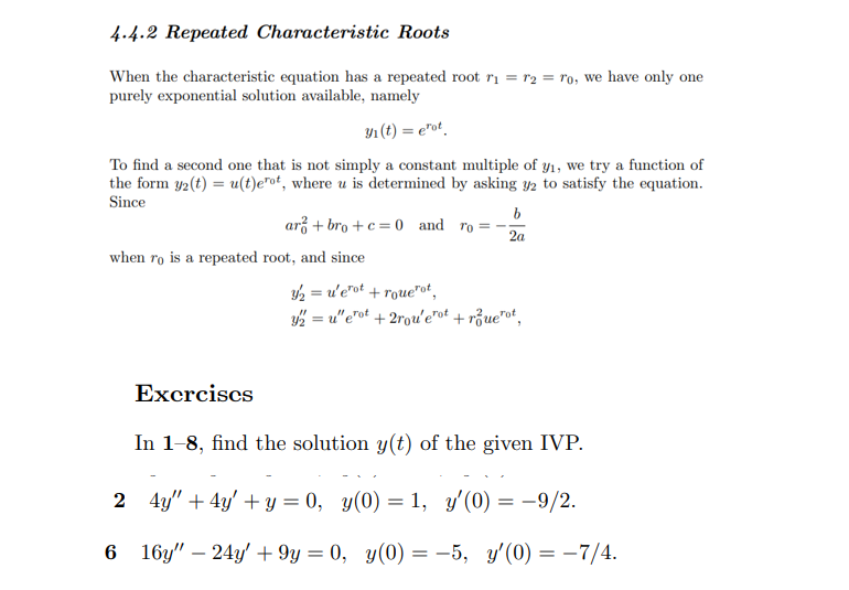 Solved 4.4.2 Repeated Characteristic Roots When the | Chegg.com