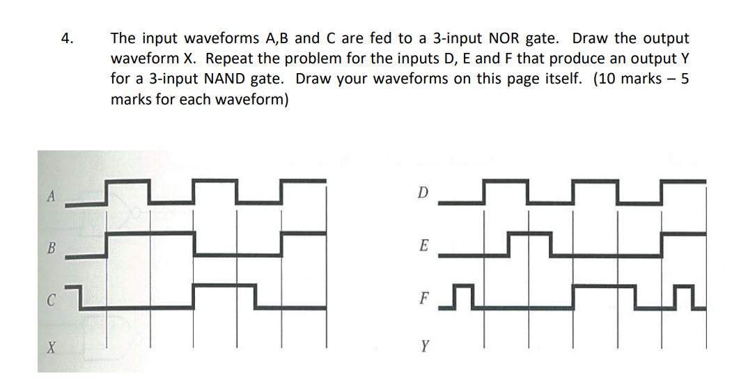 Solved 4. The input waveforms A,B and C are fed to a 3-input | Chegg.com