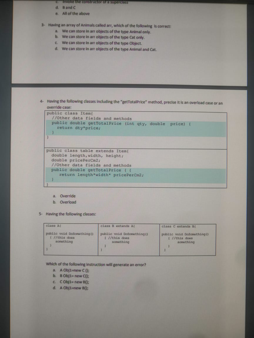 Solved invoke the constructor of a superclass d. Bandc e. | Chegg.com