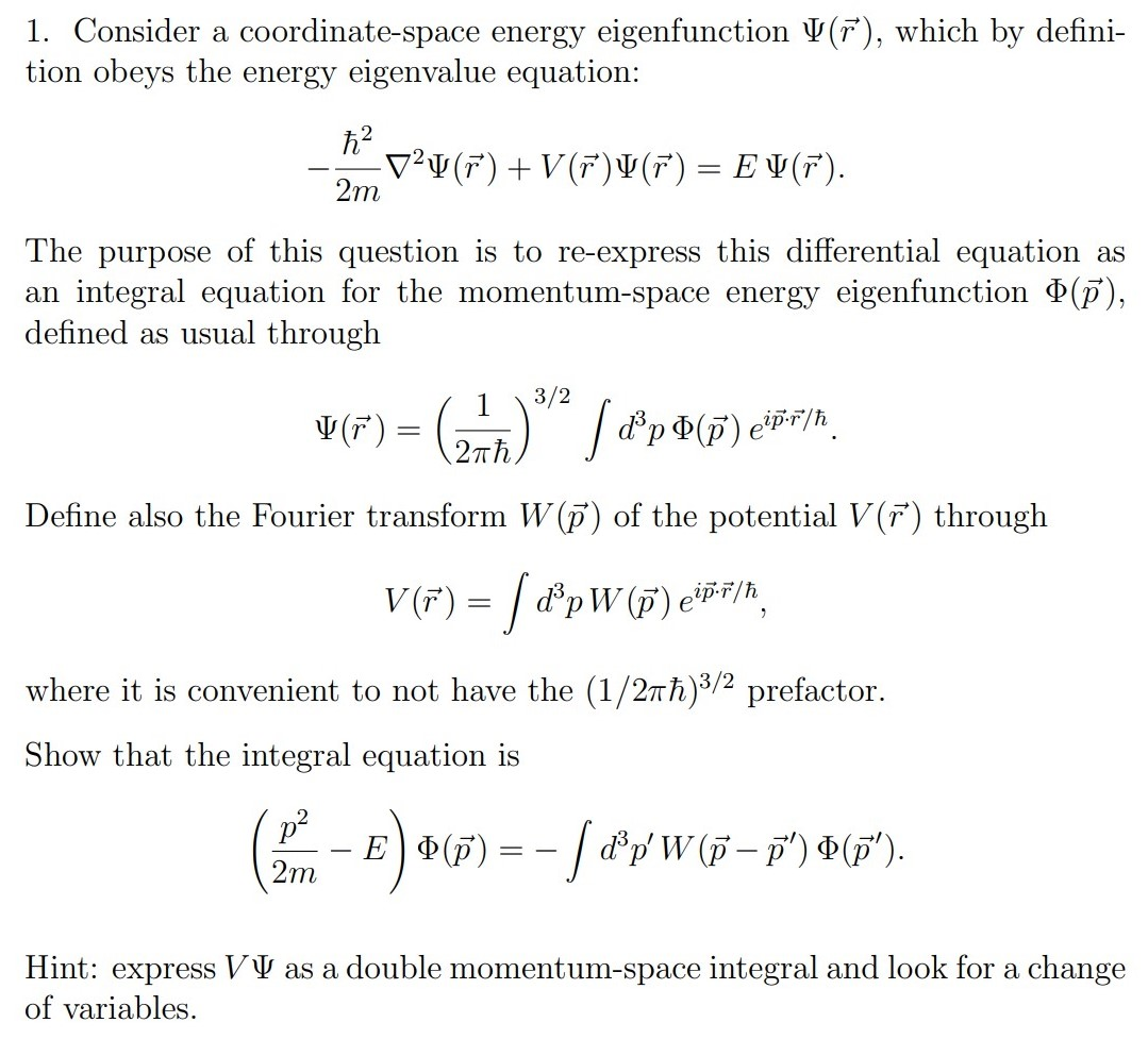 Solved 1. Consider a coordinate-space energy eigenfunction V | Chegg.com
