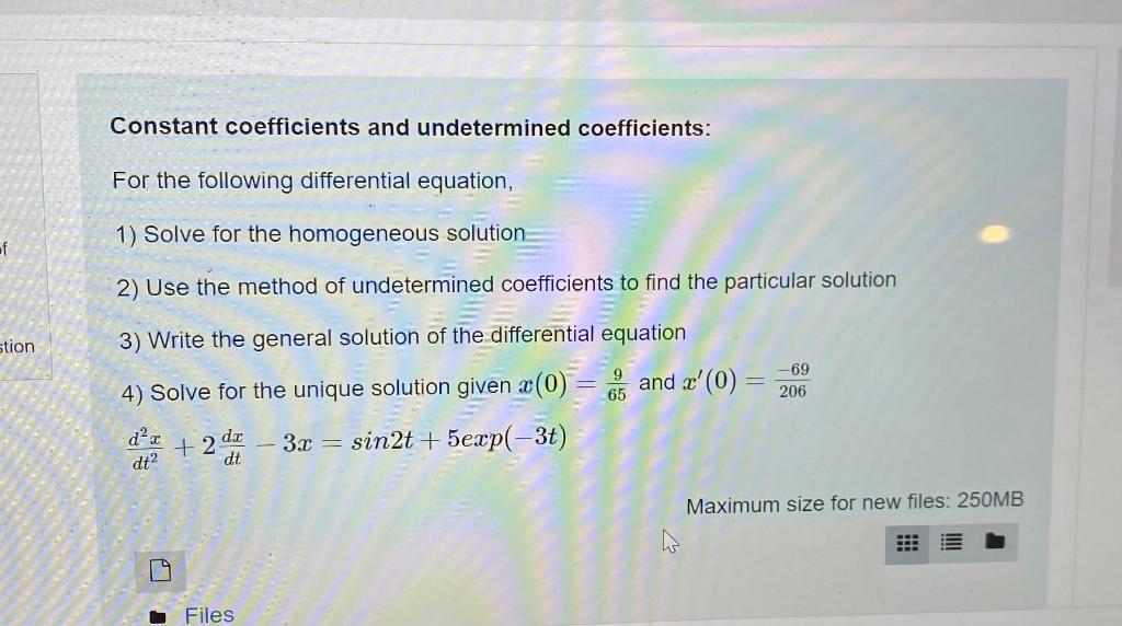 Solved Constant coefficients and undetermined coefficients: | Chegg.com