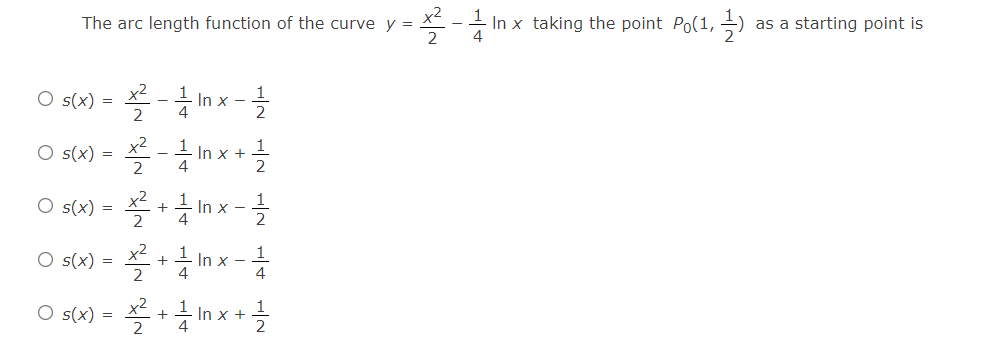 Solved The arc length function of the curve y = 쓸 - In x | Chegg.com