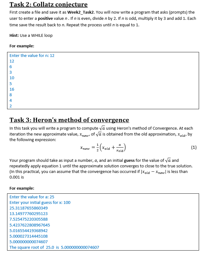 Solved Task 2: Collatz coniecture First create a file and | Chegg.com