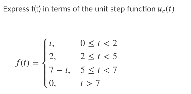Solved Express f(t) in terms of the unit step function uc(t) | Chegg.com