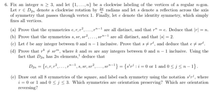 Solved Fix an integer n greaterthanorequalto 3, and let {1, | Chegg.com