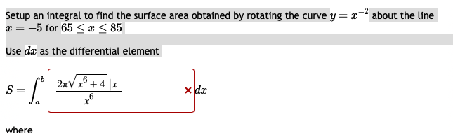 Solved Setup an integral to find the surface area obtained | Chegg.com