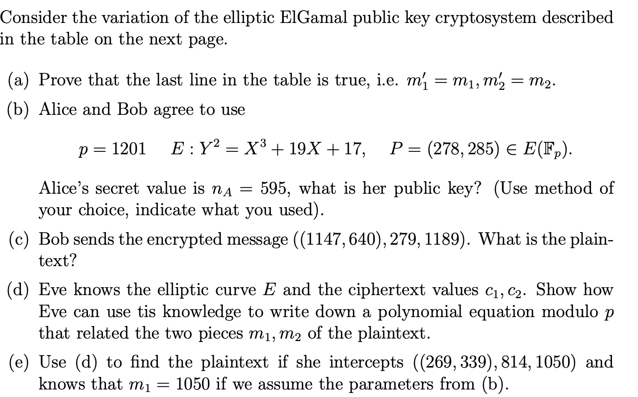 Solved Consider the variation of the elliptic ElGamal public | Chegg.com