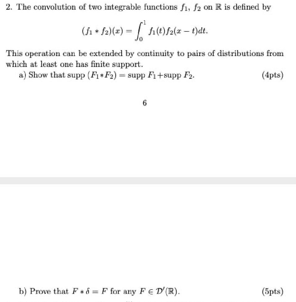 Solved 2. The convolution of two integrable functions f1, S2 | Chegg.com