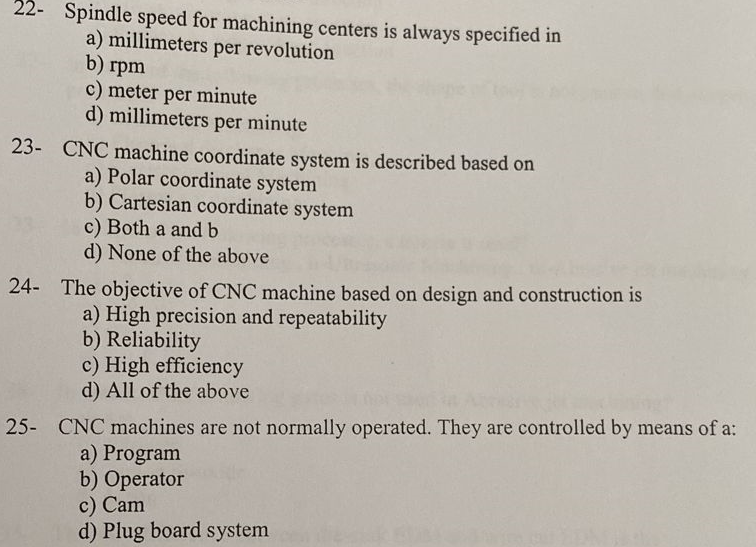 Solved 22- Spindle speed for machining centers is always | Chegg.com