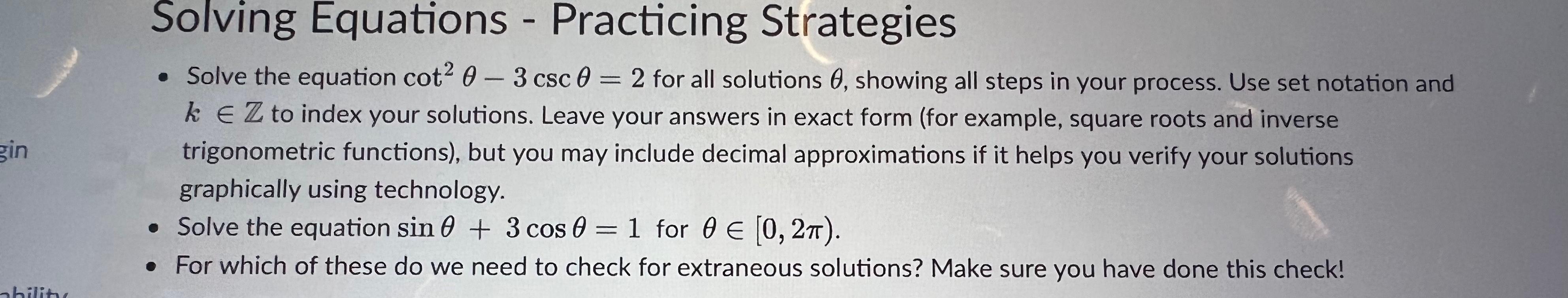 Solved Solving Equations - Practicing Strategies - Solve the | Chegg.com
