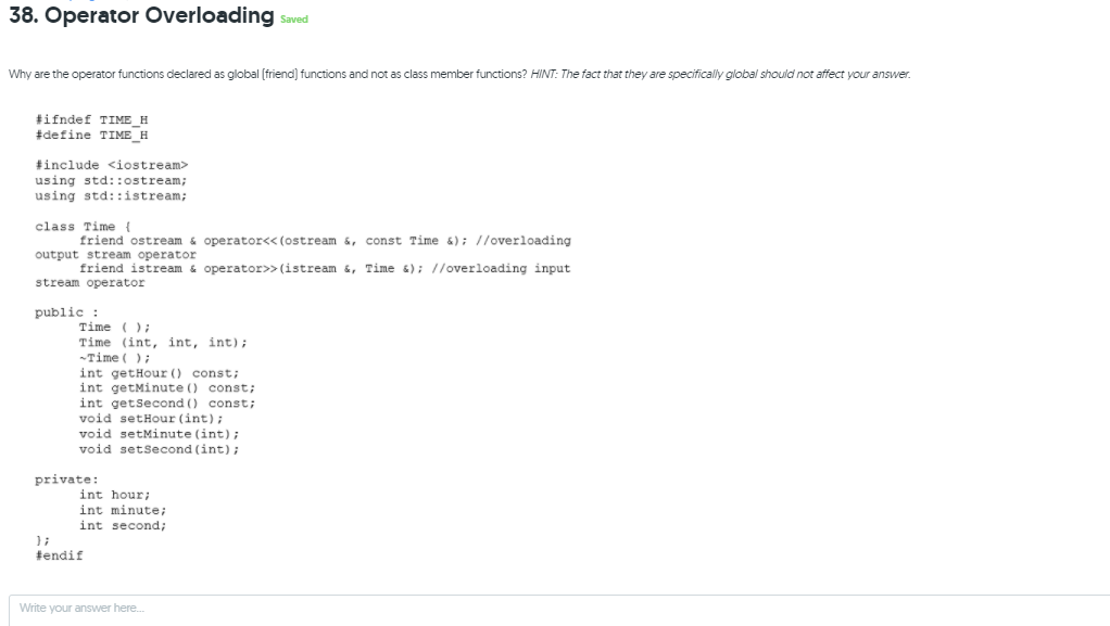 Solved 38. Operator Overloading saved Why are the operator | Chegg.com