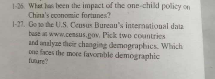 Solved 1-26. What has been the impact of the one-child | Chegg.com