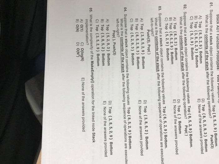 Solved Suppose that a stack object contains the following | Chegg.com