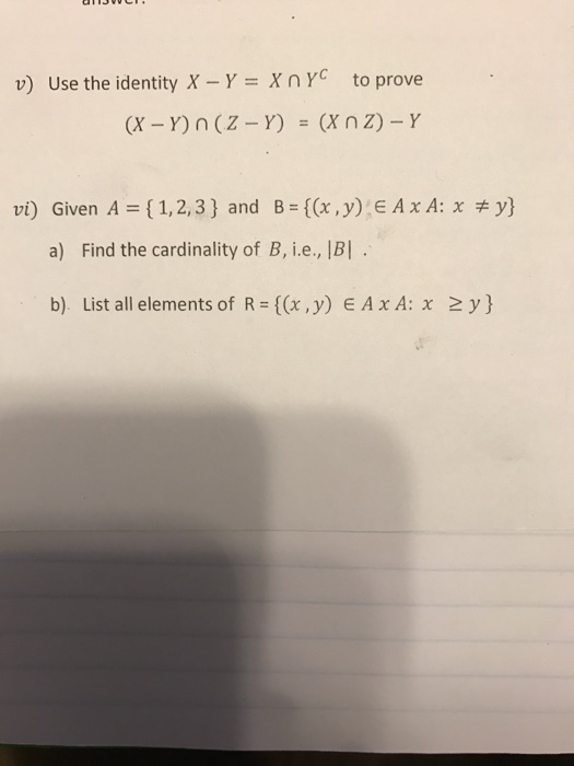 Solved Use the identity X - Y = X intersection Y^c to prove | Chegg.com