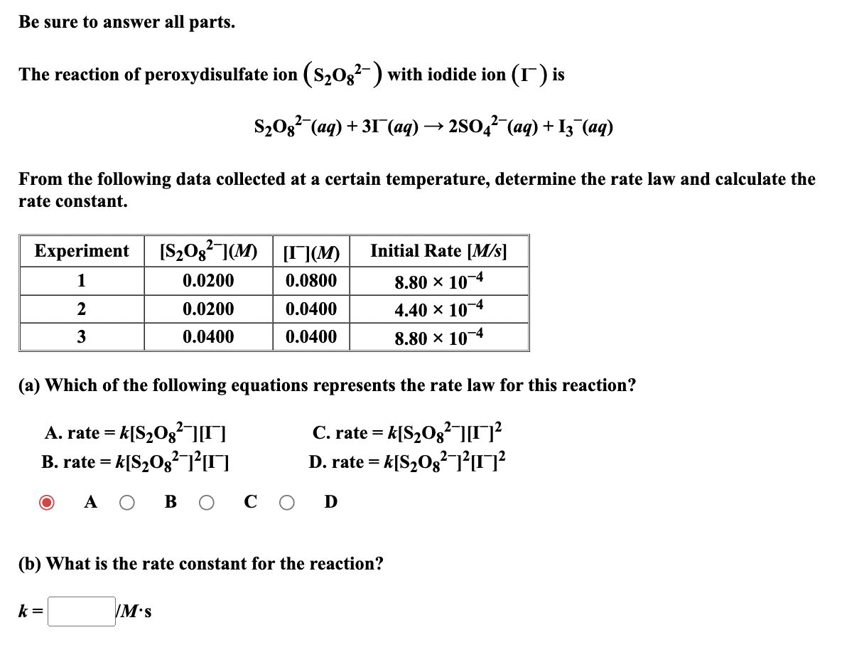 Solved Be sure to answer all parts. The reaction of | Chegg.com