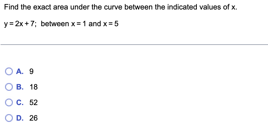 Solved Find the exact area under the curve between the | Chegg.com