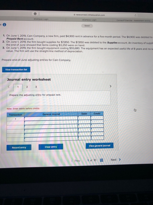Solved Exercise 1. On June 1, 2019, 2. On June 1, 2019, the | Chegg.com