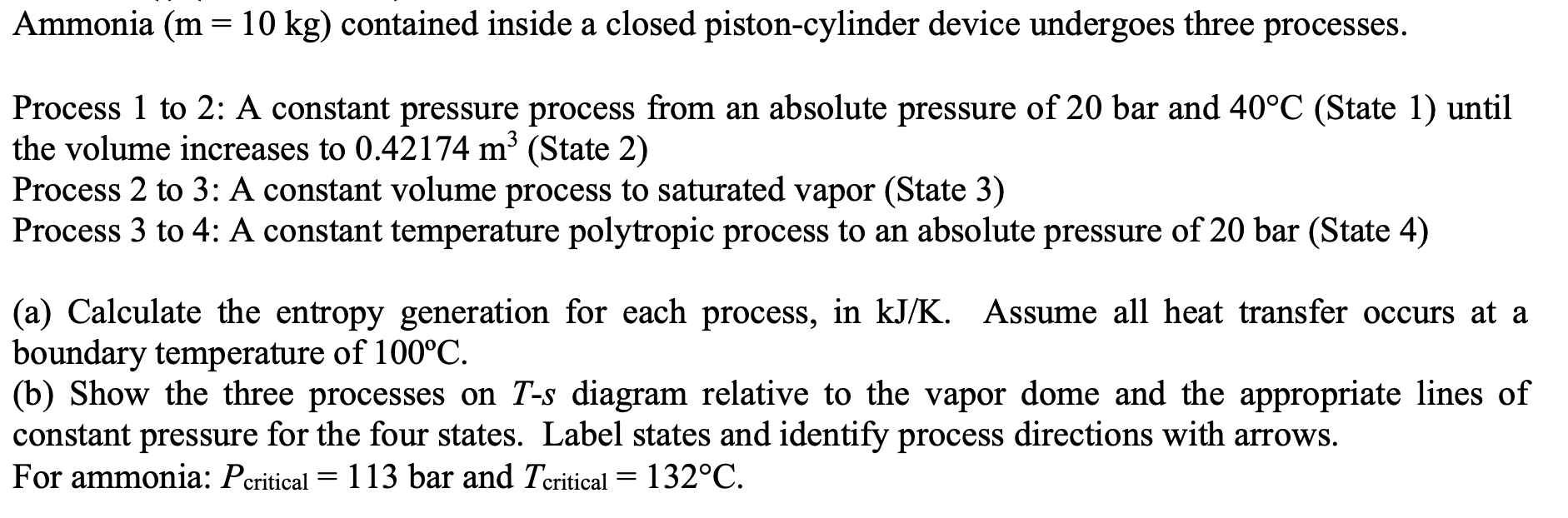 Solved Ammonia (m= 10 kg) contained inside a closed | Chegg.com