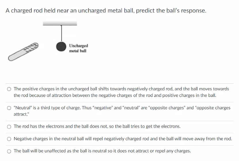 Solved A charged rod held near an uncharged metal ball, | Chegg.com
