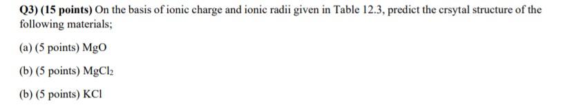 Solved Q3) (15 points) On the basis of ionic charge and | Chegg.com