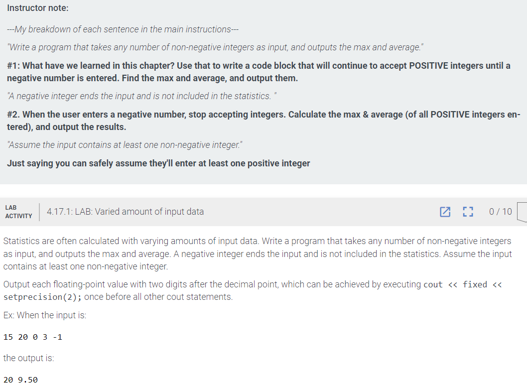 Solved 4.17 LAB: Varied amount of input dataInstructor | Chegg.com