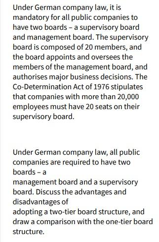 Solved Under German company law, it is mandatory for all | Chegg.com