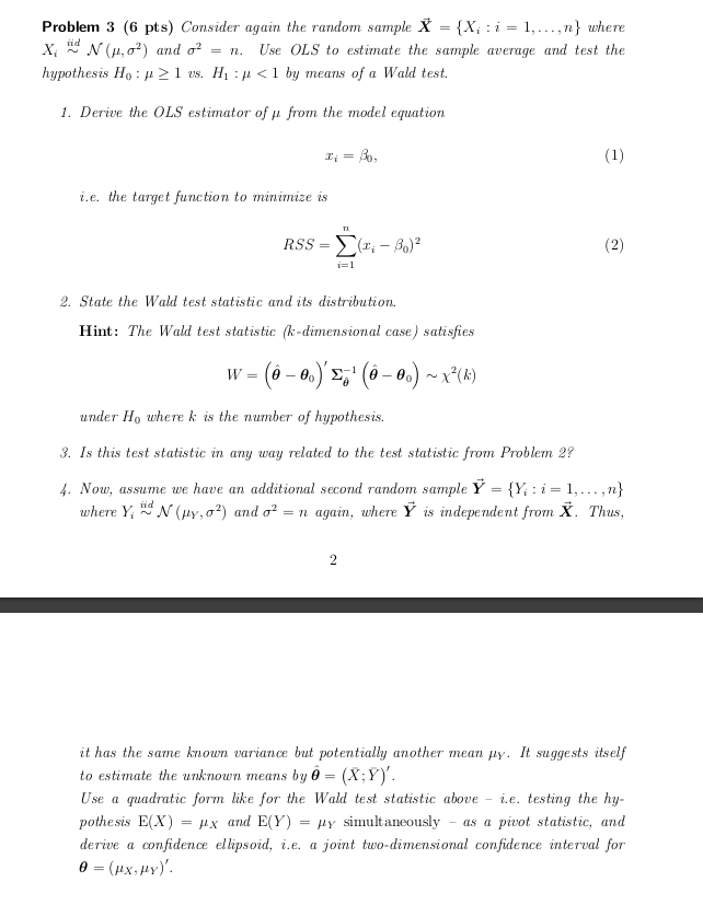 Solved Problem 3 (6 ﻿pts) ﻿Consider again the random sample | Chegg.com