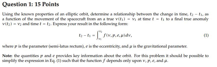 Using The Known Properties Of An Elliptic Orbit