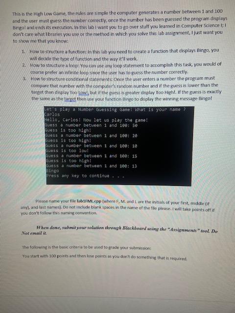 Solved This is the High Low Game, the rules are simple the | Chegg.com