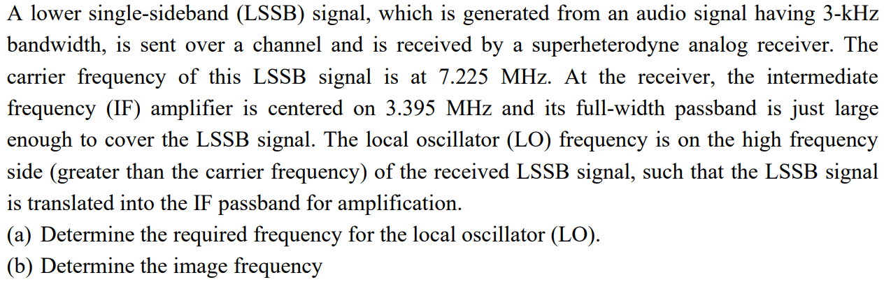 Solved A lower single-sideband (LSSB) signal, which is | Chegg.com