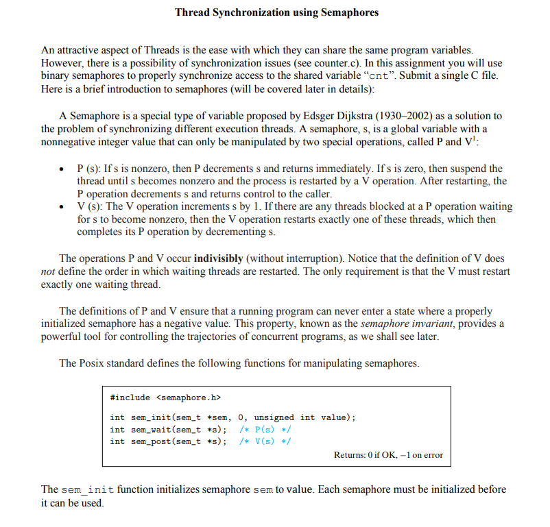 Thread Synchronization using Semaphores An attractive | Chegg.com