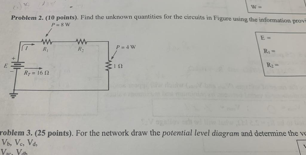 Solved W= Find the unknown quantities for the circuits in | Chegg.com