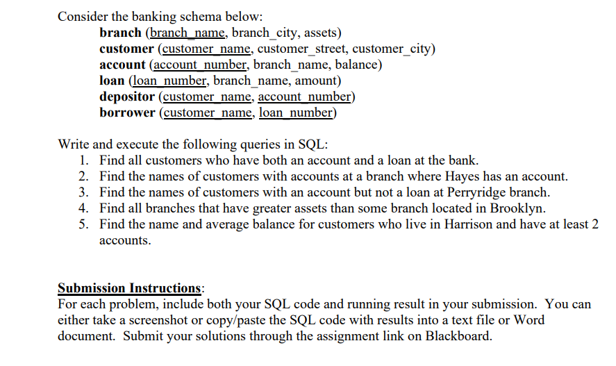 Solved Consider the banking schema below: branch (branch | Chegg.com