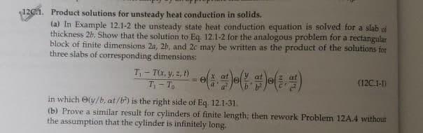 Solved 120. Product solutions for unsteady heat conduction | Chegg.com