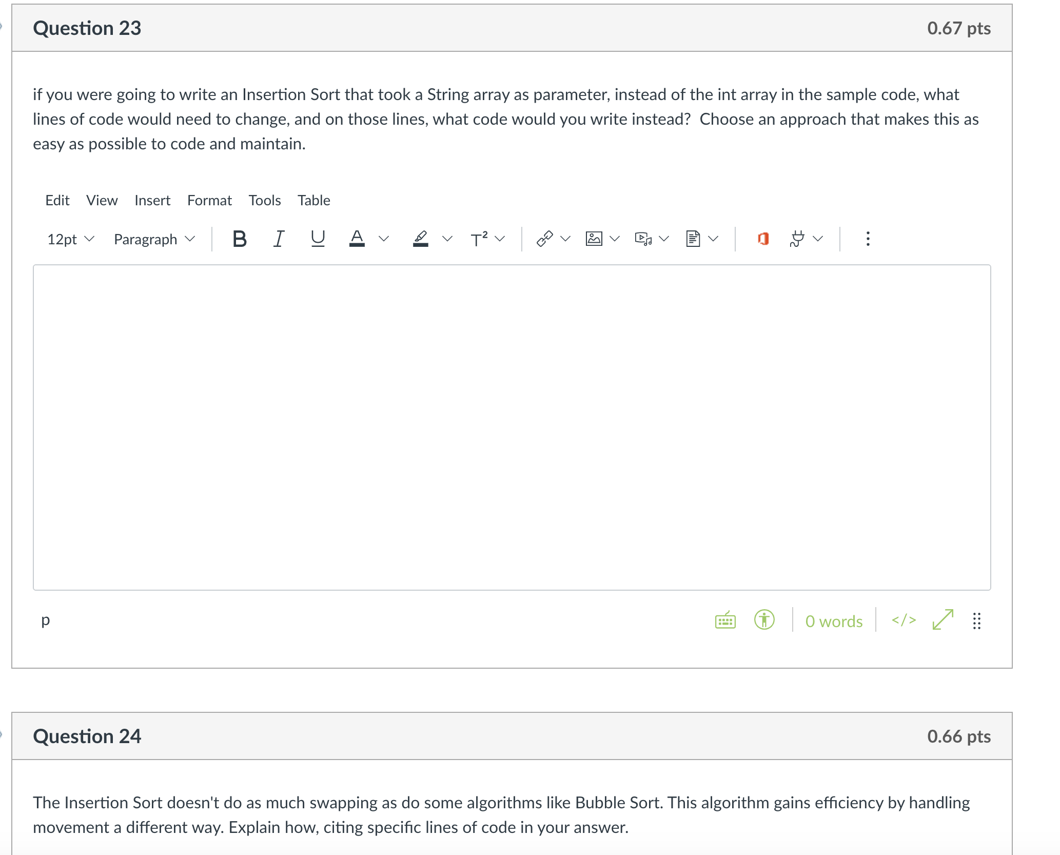 Solved Question Group: Insertion Sort Code Use the following | Chegg.com