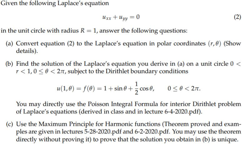 Solved Given the following Laplace's equation Uxx + Uyy = 0 | Chegg.com