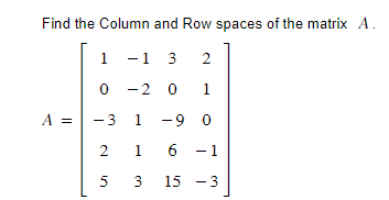 Solved Find the Column and Row spaces of the matrix A. | Chegg.com