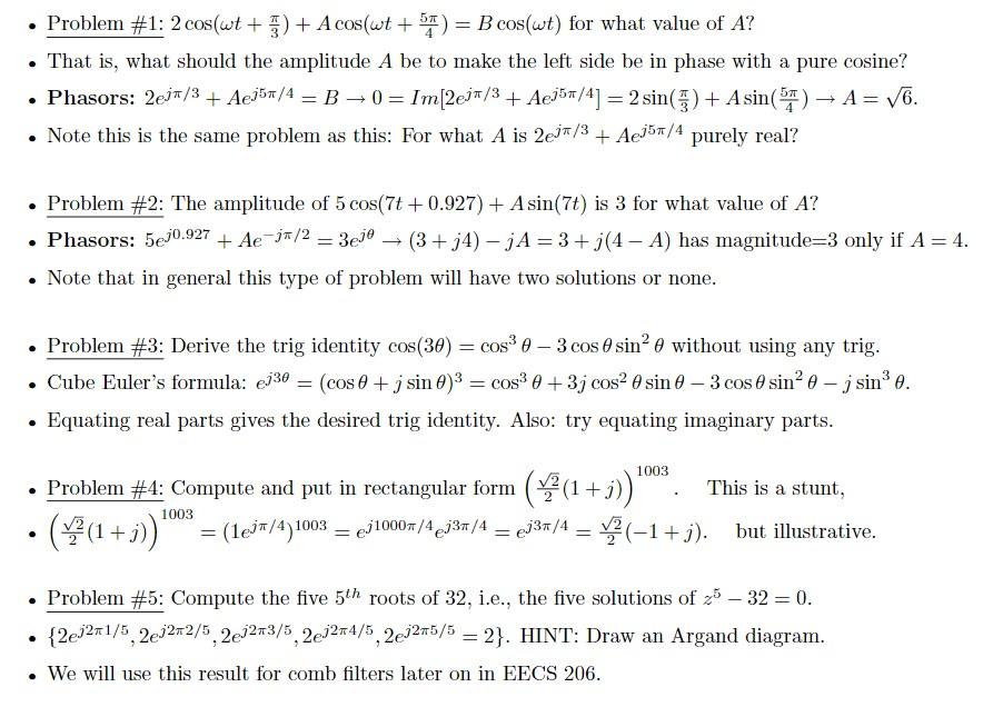 Solved - Problem \#1: 2cos(ωt+3π)+Acos(ωt+45π)=Bcos(ωt) for | Chegg.com
