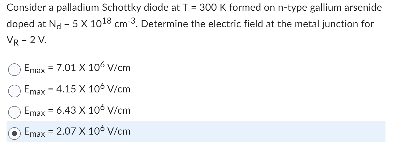 Solved Junction Breakdown: VB=2eNBεsEcrit2 Junction Current: | Chegg.com
