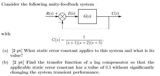 Consider the following unity-feedback system R(S) + E | Chegg.com Consider the following unity-feedback system R(S) + E | Chegg.com