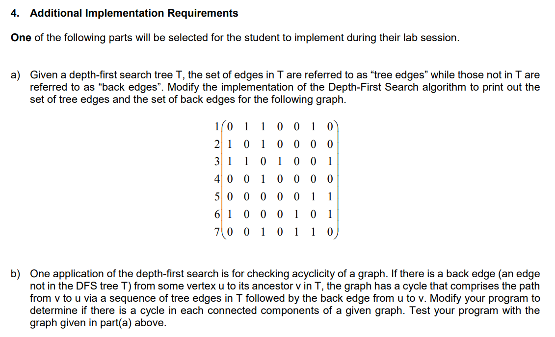 Solved 4. Additional Implementation Requirements One of the | Chegg.com