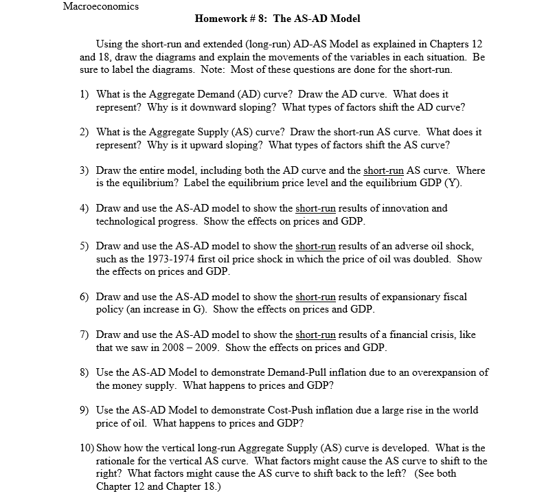 Solved Macroeconomics Homework #8: The AS-AD Model Using the | Chegg.com